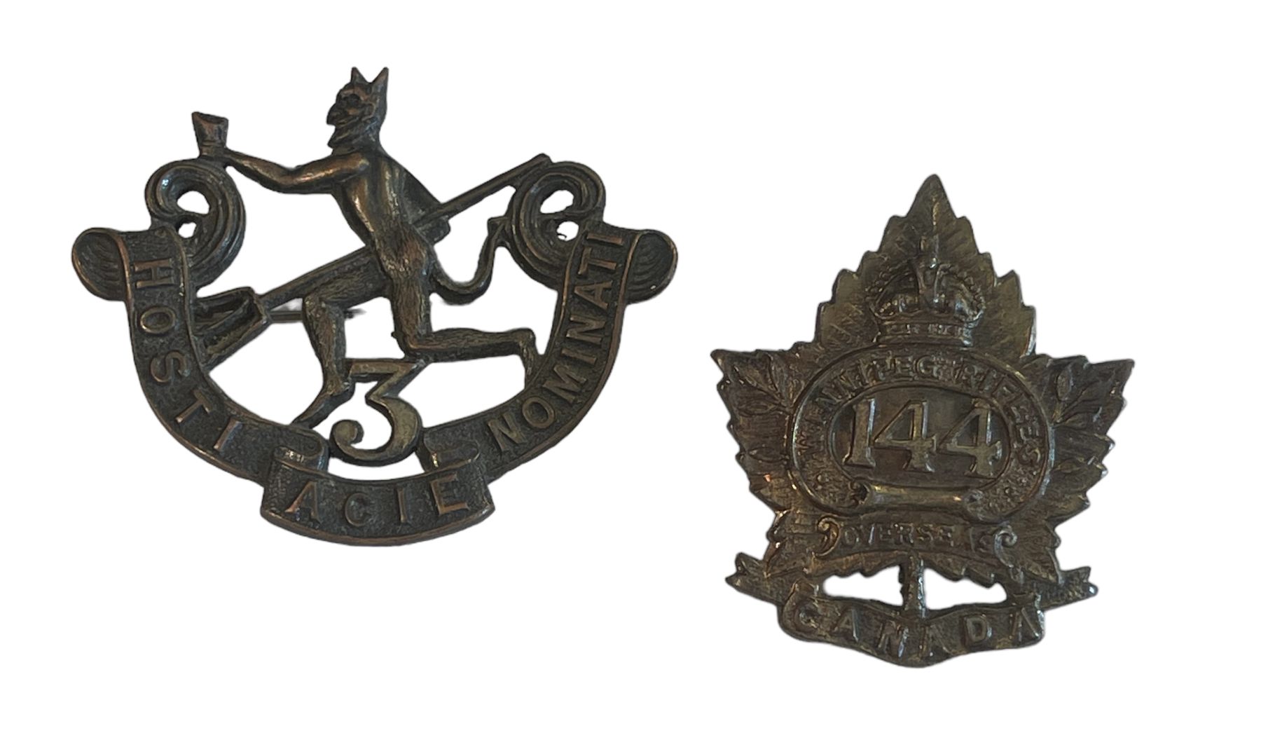 WW1 CEF 144th Battalion, Winnipeg Rifles, Cap and Collar Badge Lot