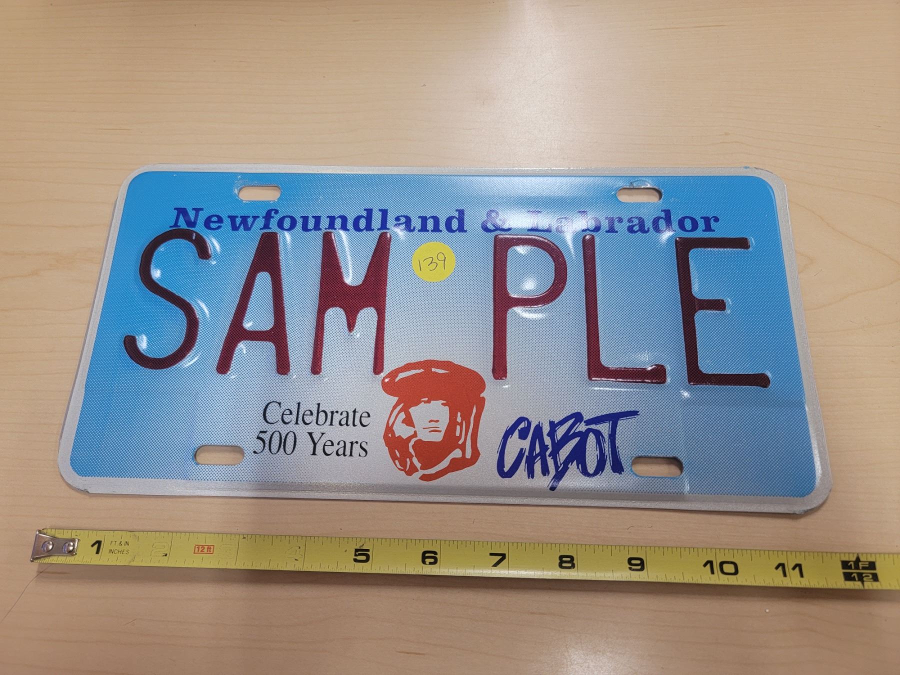 Newfoundland & Labrador "500 years Cabot" sample license plate SAM-PLE