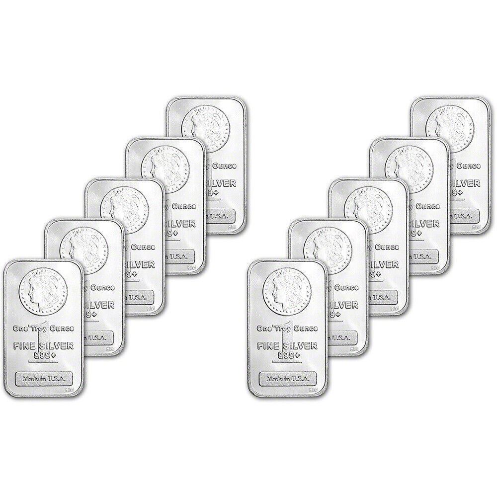 Nine (9) 1 oz. Highland Mint Silver Bars - Morgan Dollar Design .999+ Fine
