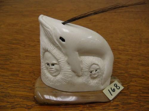 Mammoth Ivory Whale with 2 Men's Faces by Iglaak from Koyuk, AK (33)