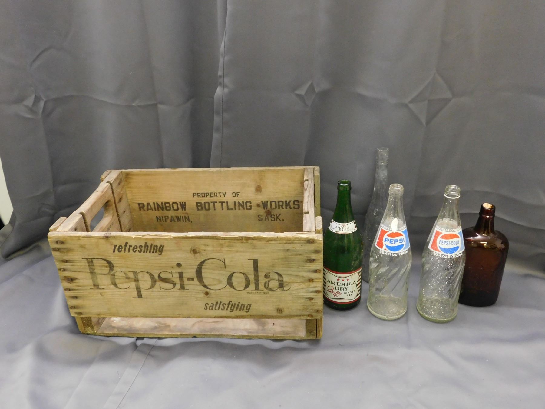 Pepsi-Cola 2-61 Wooden Pop Bottle Crate and 9 Bottles 2 Pepsi, 1 ...