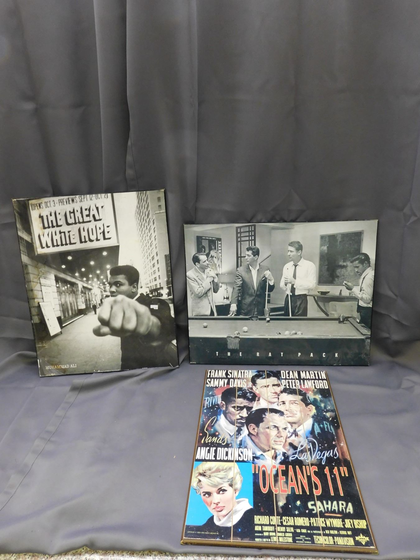 Lot of 3 Wooden Wall Plaques Oceans 11, Mahammad Ali, Rat Pack