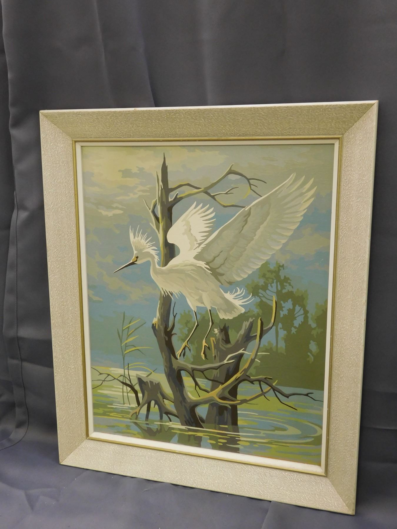Vintage Framed Paint By Numbers Bird in Creek