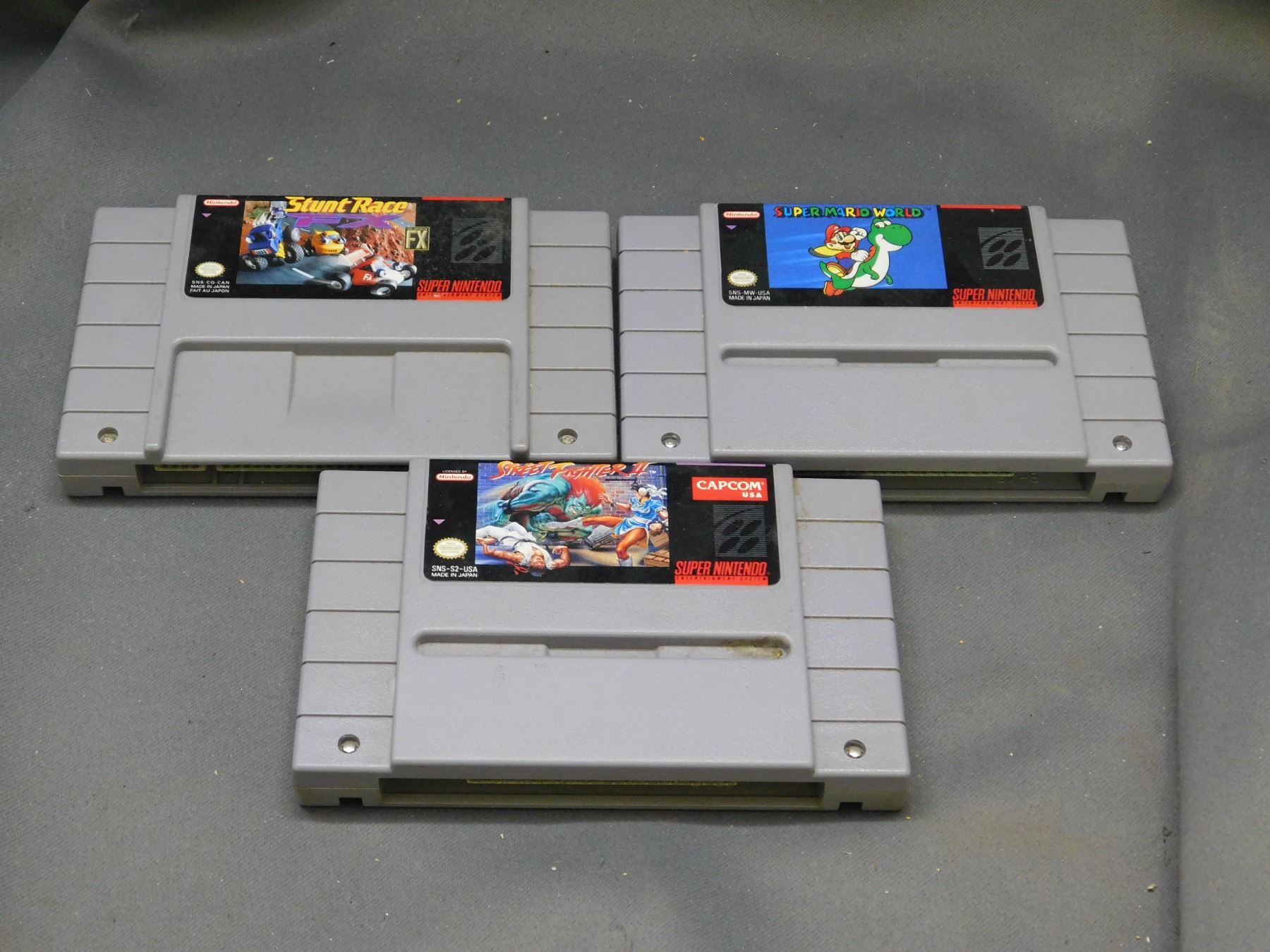 Lot of 3 Super Nintendo SNES Games Mario World Street Fighter II Stunt ...