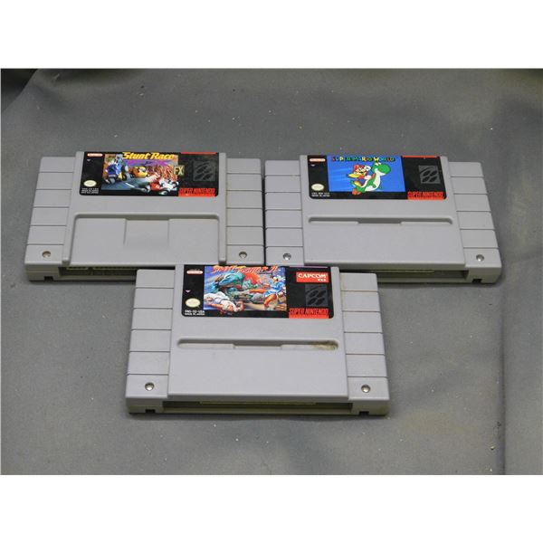 Lot of 3 Super Nintendo SNES Games Mario World Street Fighter II Stunt ...