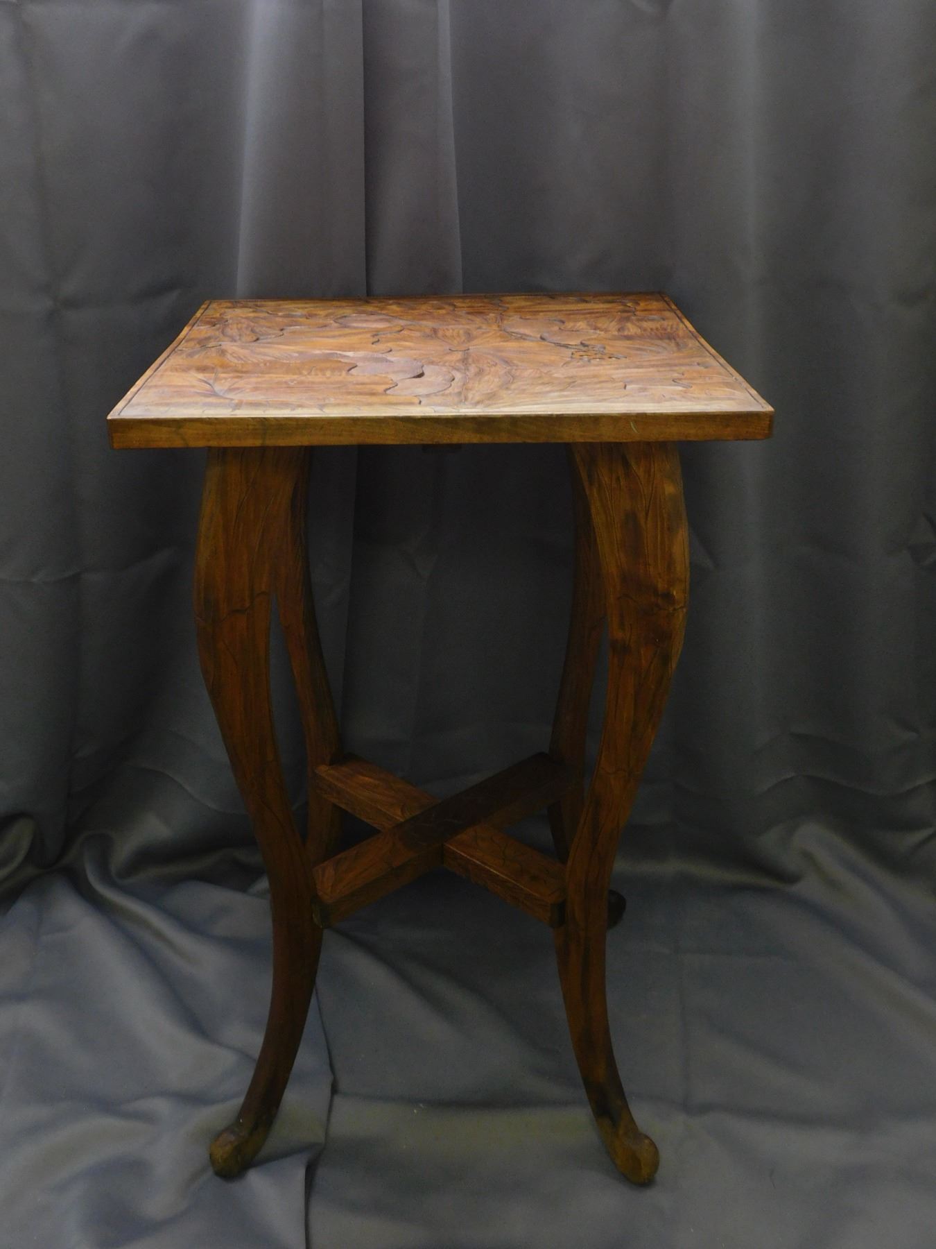 Ornately Hand Carved Side Table Parlour Table 17"x17" Top, 28" Tall