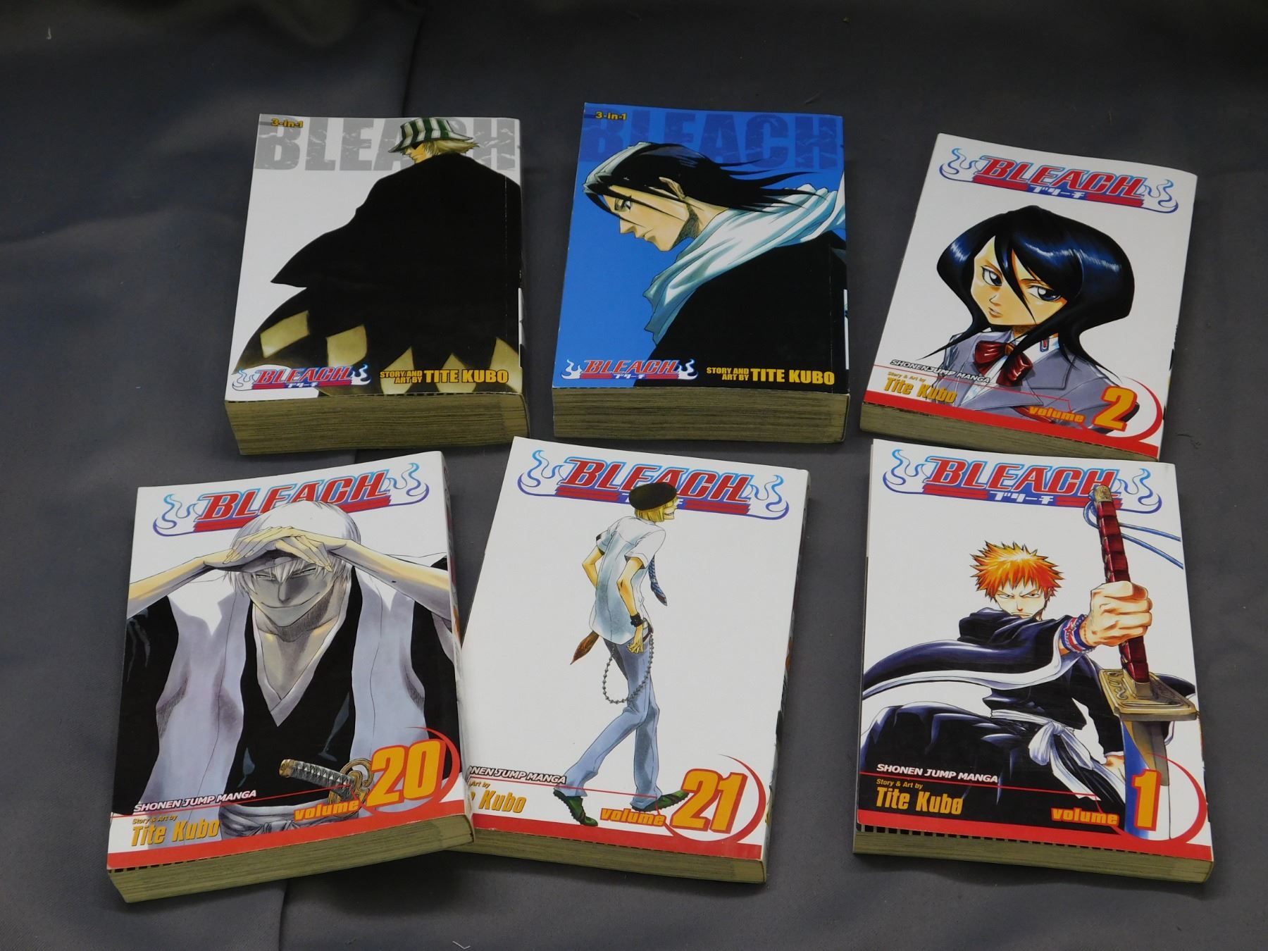 Lot of 6 Bleach Manga Books Vol 1, 2, 20, 21 and 3-in-1s 4-5-6, 7-8-9