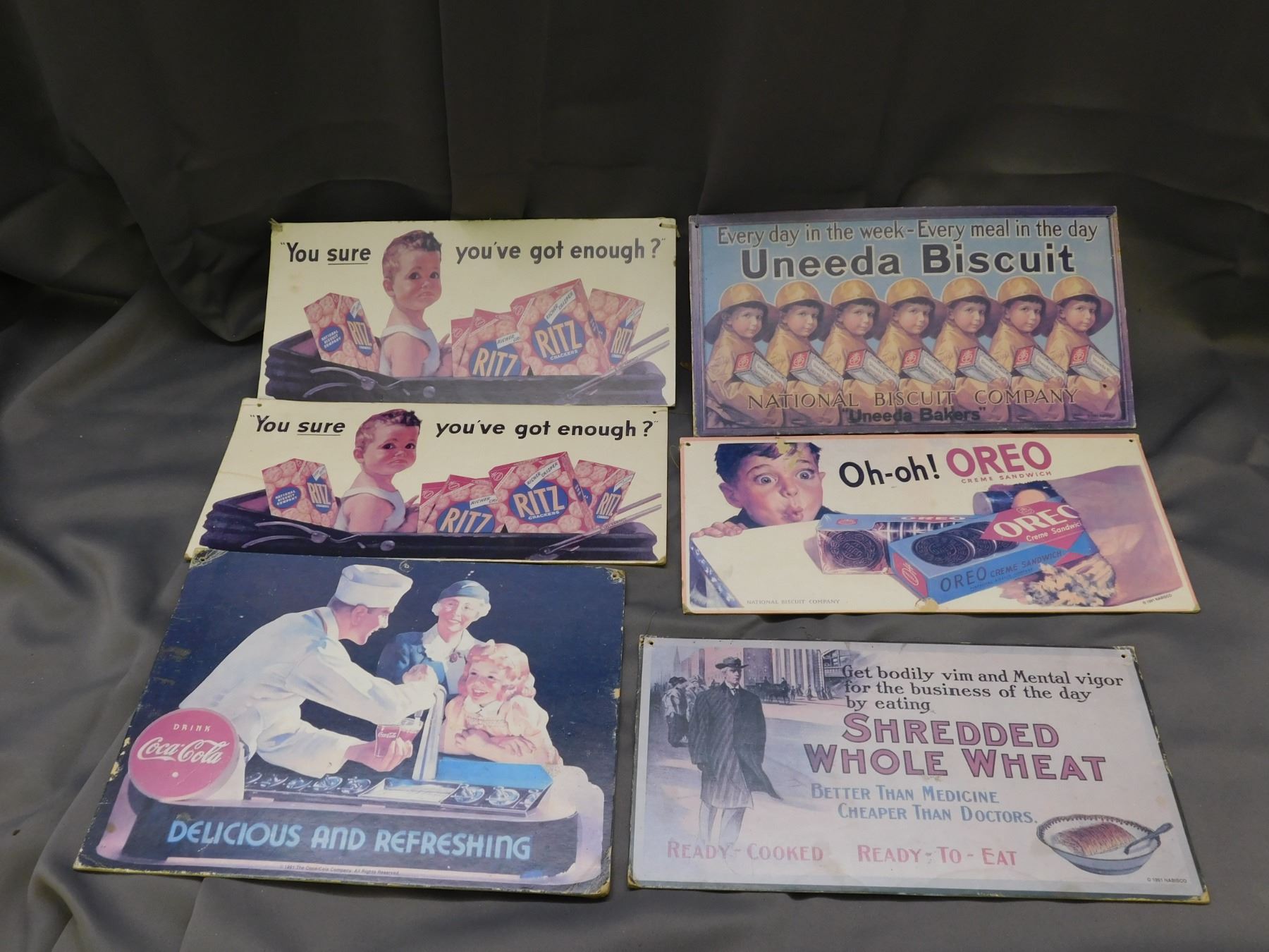 Lot of 6 Vintage Advertising Store Display Signs 1991 NABISCO