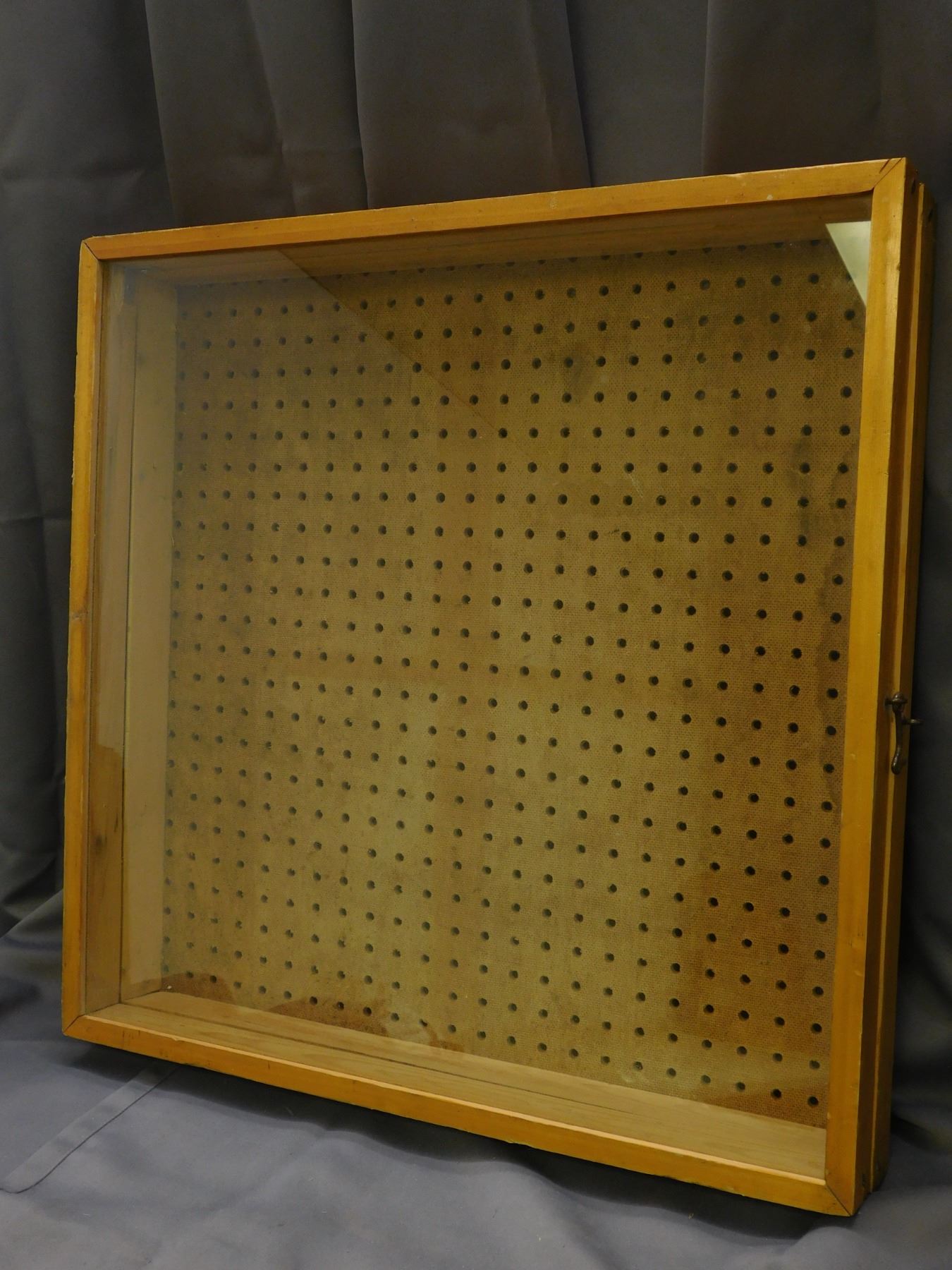 25" x 25" Wall or Table Glass Display Case, with Lock, Peg Board Backing