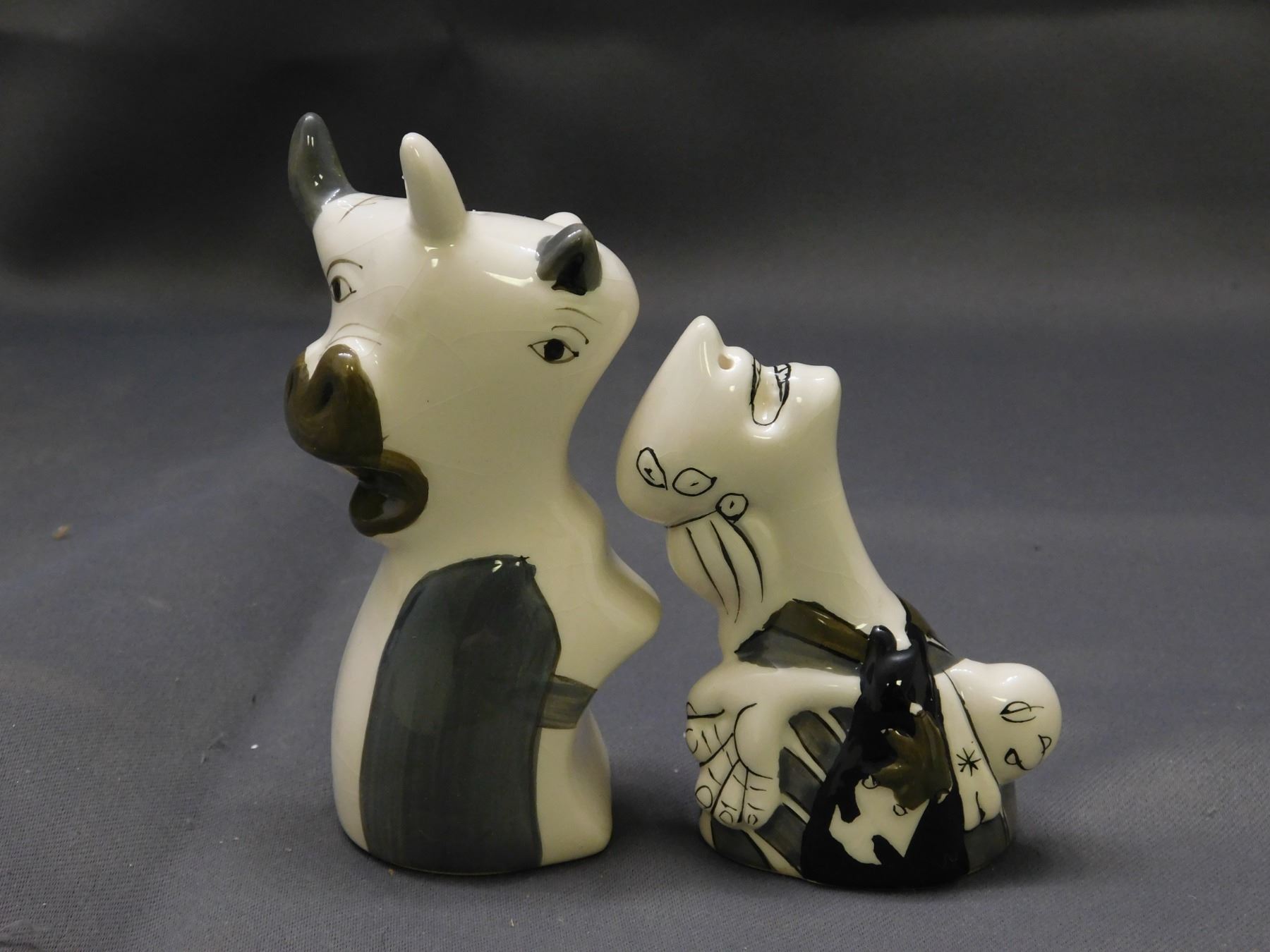 Abstract Matador and Bull Ceramic Salt and Pepper Shakers Picasso Style
