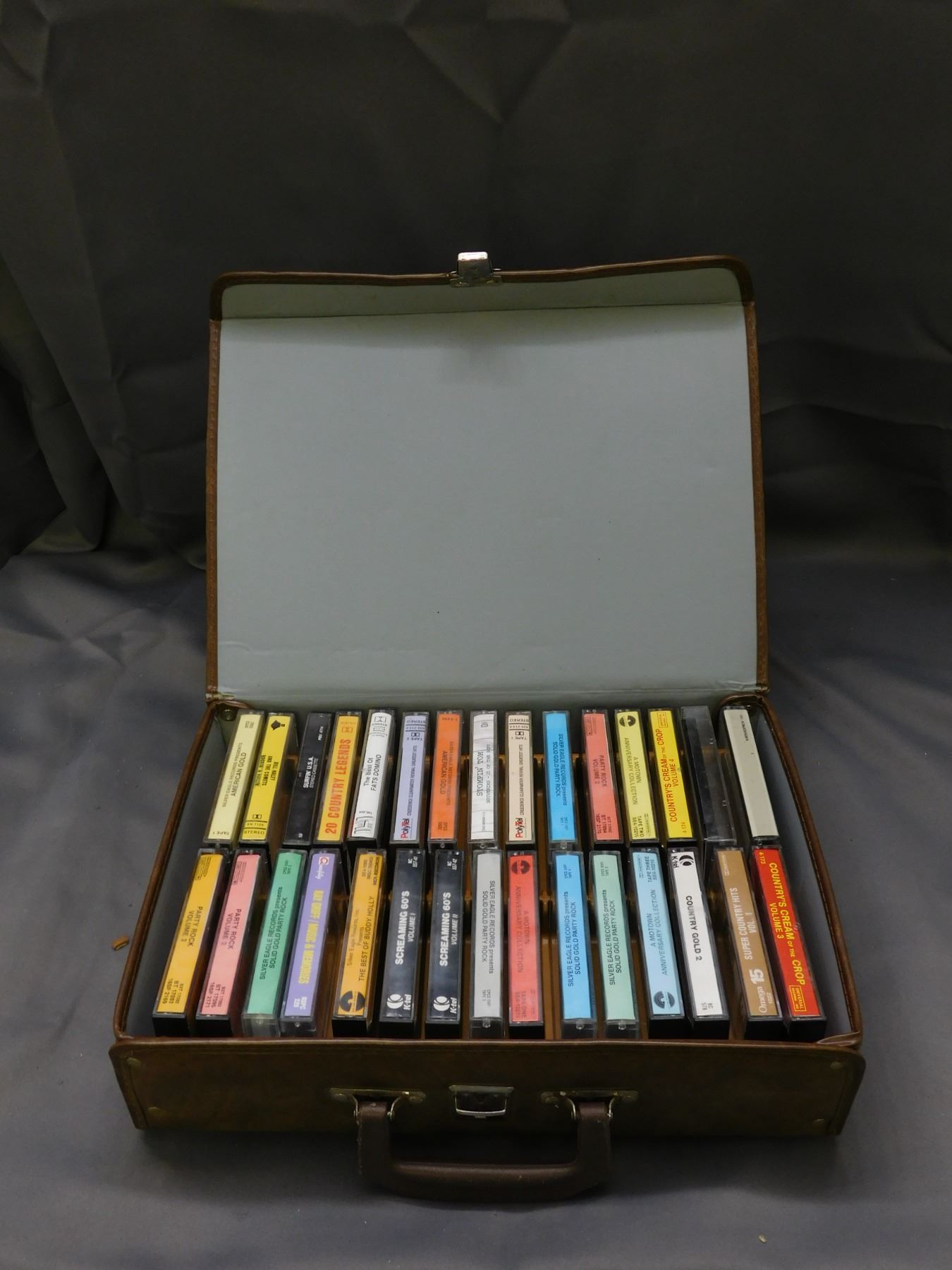 Cassette Tape Case with 30 Tapes Inside Mostly 50s 60s Oldies and Country