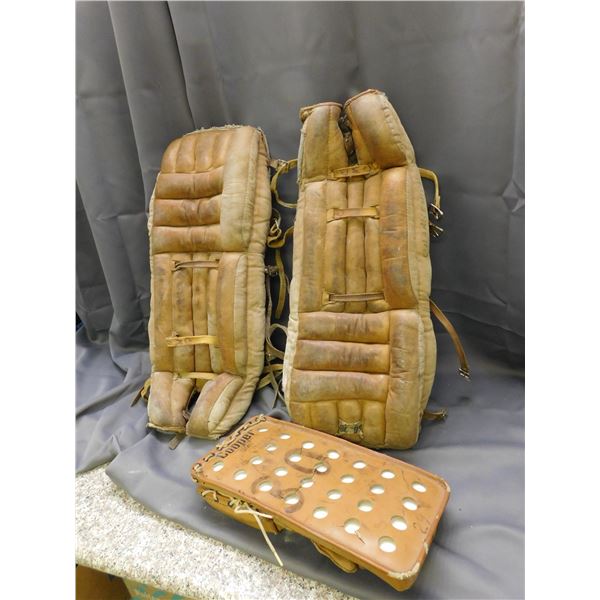 Vintage Leather Cooper Goalie Pads Hockey and Cooper Leather GM6 Blocker