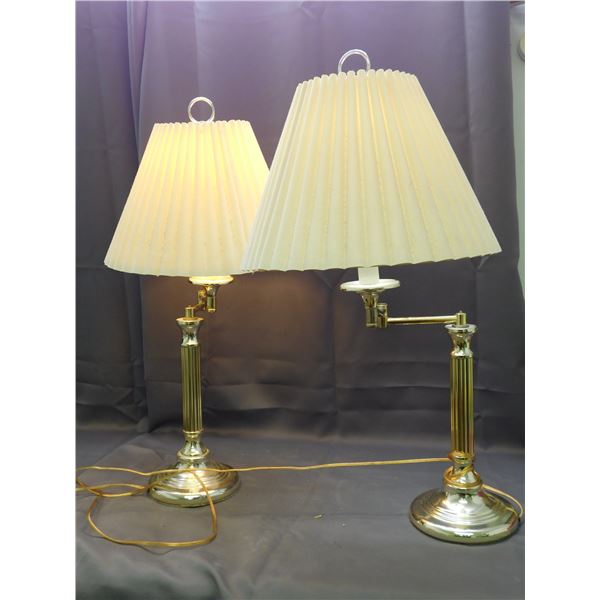 Pair of Vintage Lamps Rotating Swivel Bank Style Metal Base Fabric ...