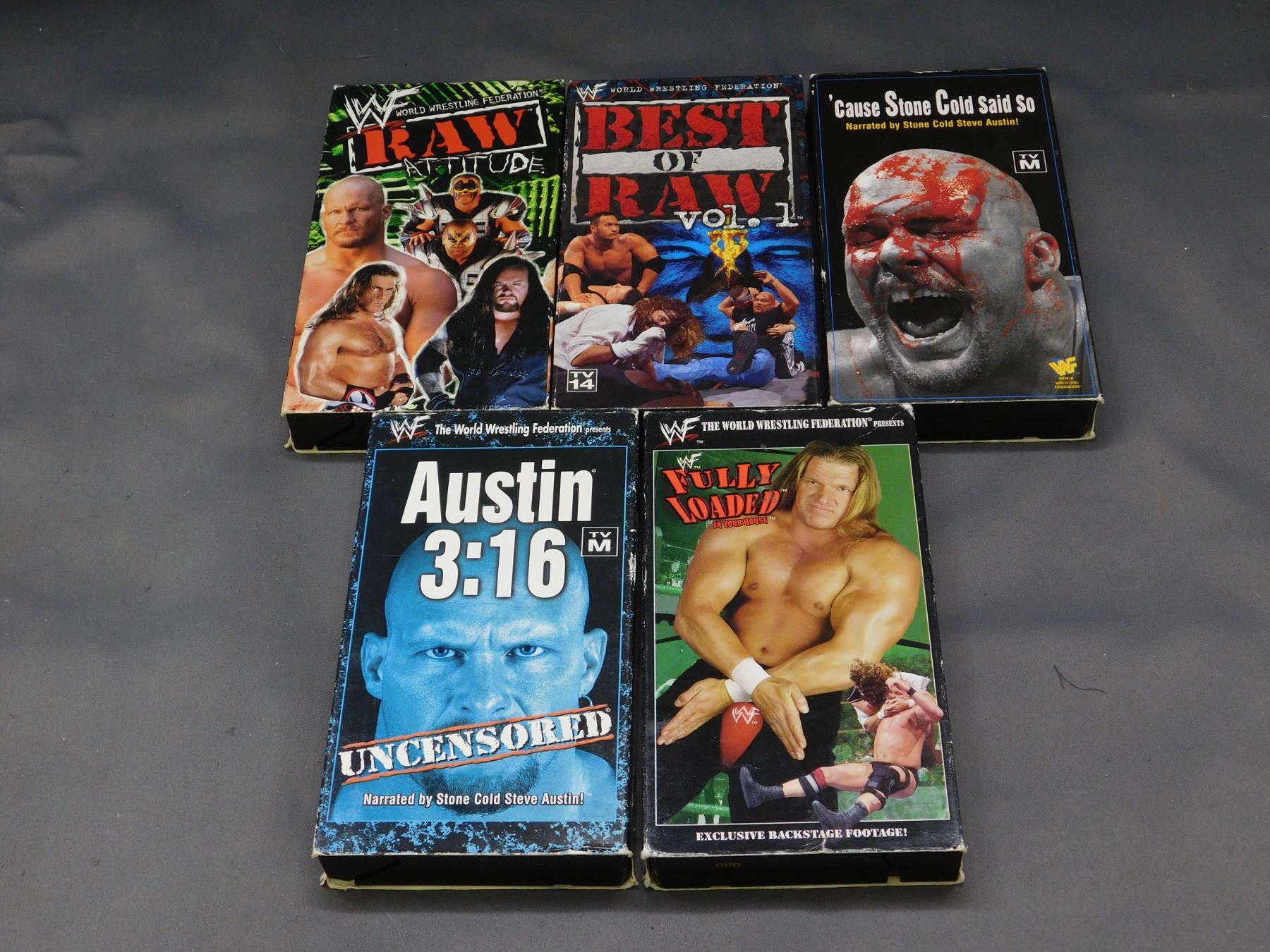 Lot of 5 WWE WWF VHS Tapes Best of RAW vol 1, RAW Attitude, Austin 3:16 ...