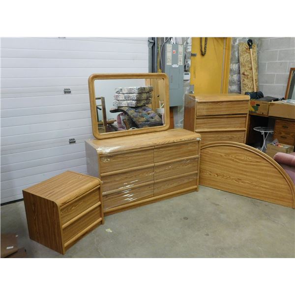 Palliser Oak Bedroom Suite Nightstand, Highboy, 6-Drawer Dresser w ...