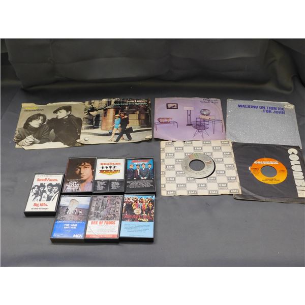 Lot of 13 Cassette Tapes and 45s Records 60s 70s British Rock, Beatles ...
