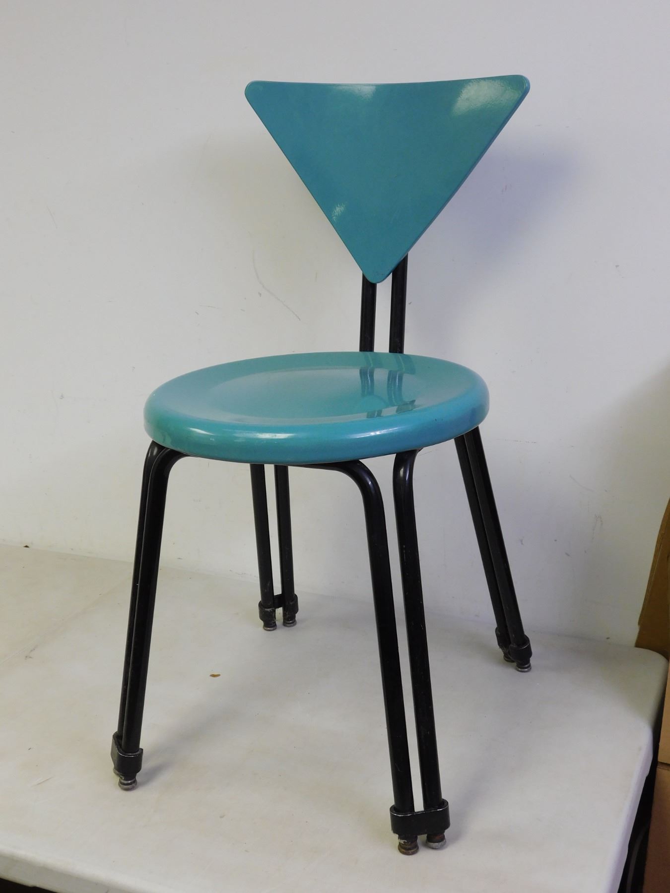 Vintage 1960s 70s Triangle Geometric Pop Art Metal Chair Teal