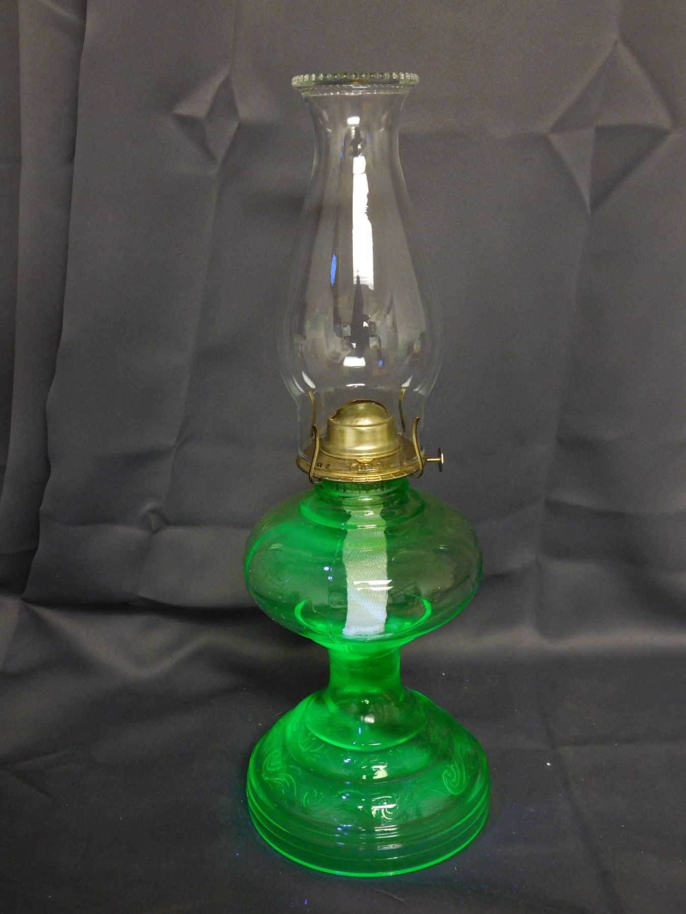 Uranium Glass Hurricane Lamp Oil Wick Lantern