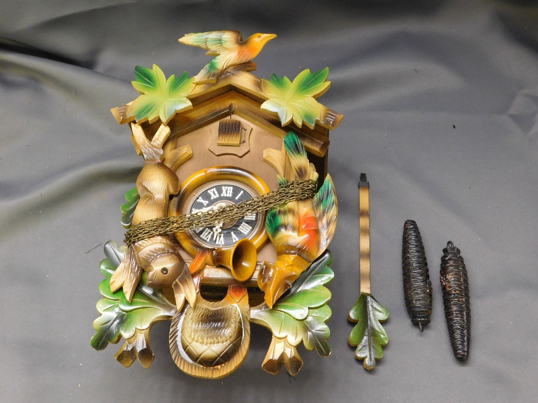 Wooden Coo Coo Clock Made in Germany with Acorn Pendulums