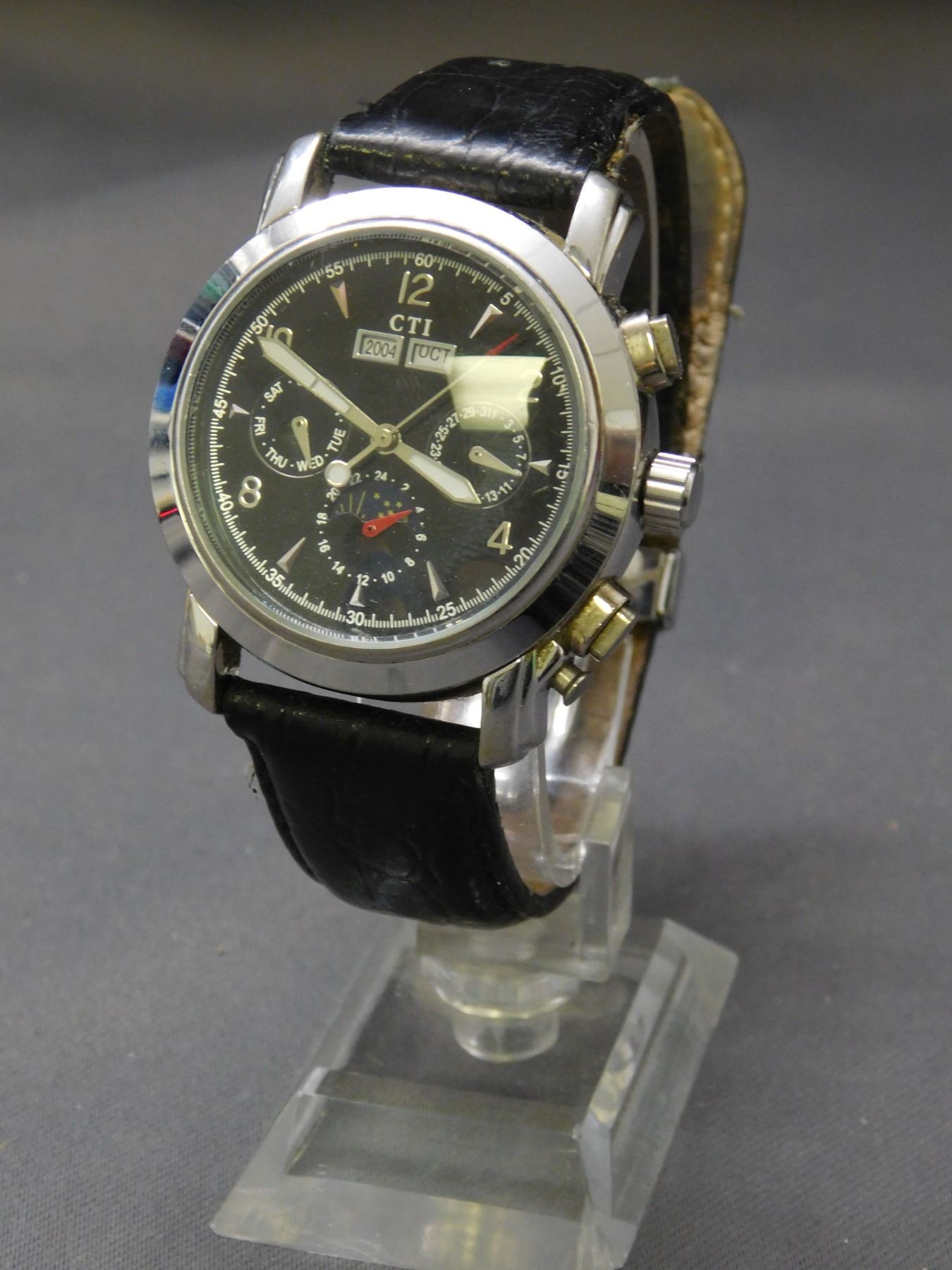 CTI Chronograph Men's Wrist Watch Automatic *works* Skeleton Back