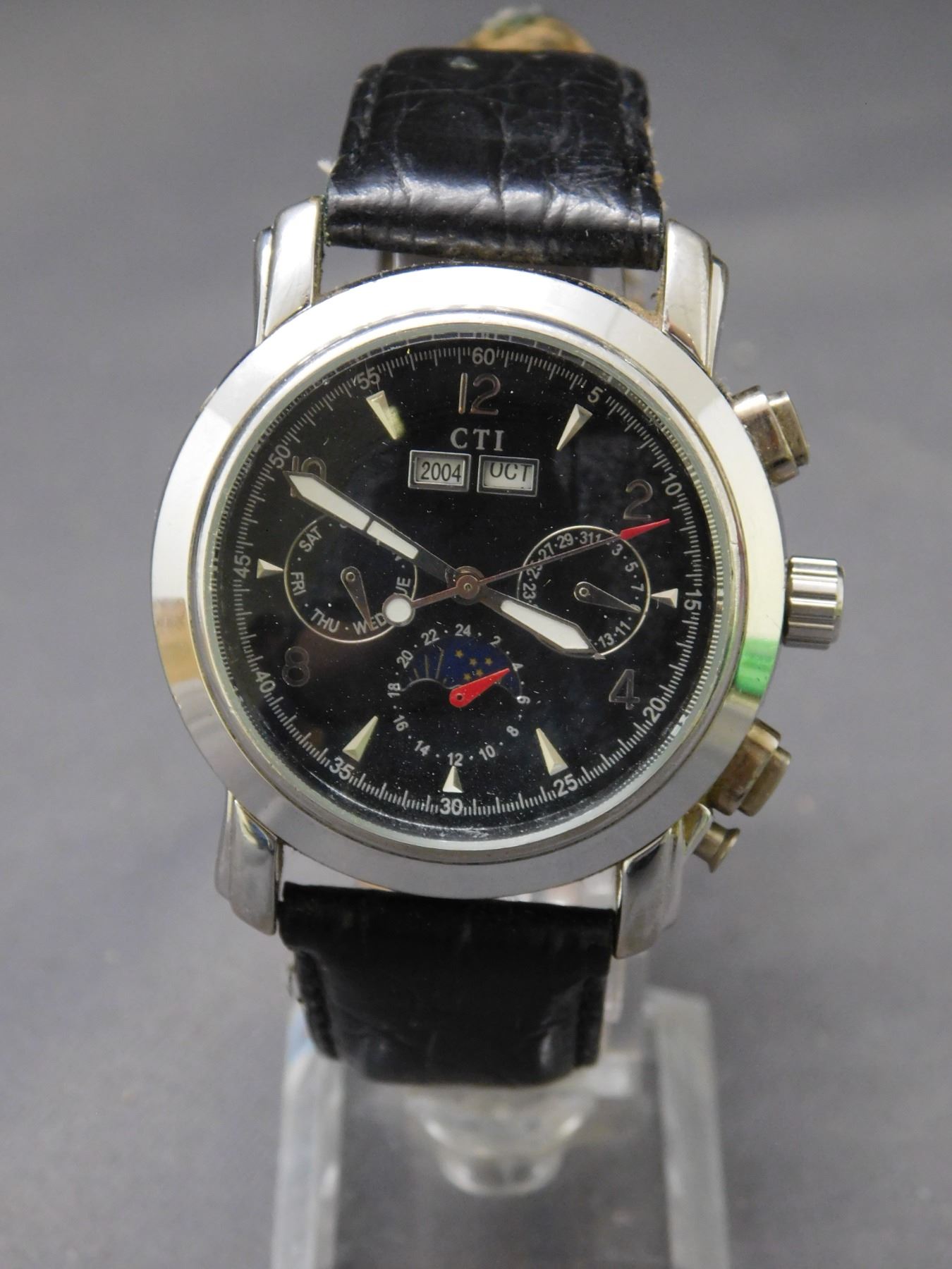 CTI Chronograph Men's Wrist Watch Automatic *works* Skeleton Back