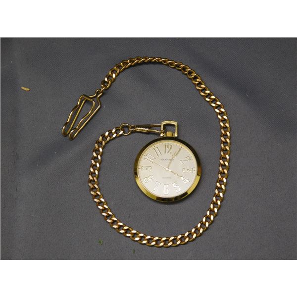 Pocket Clip Watch 18k Gold Plated Japan Quemex Quartz *works*