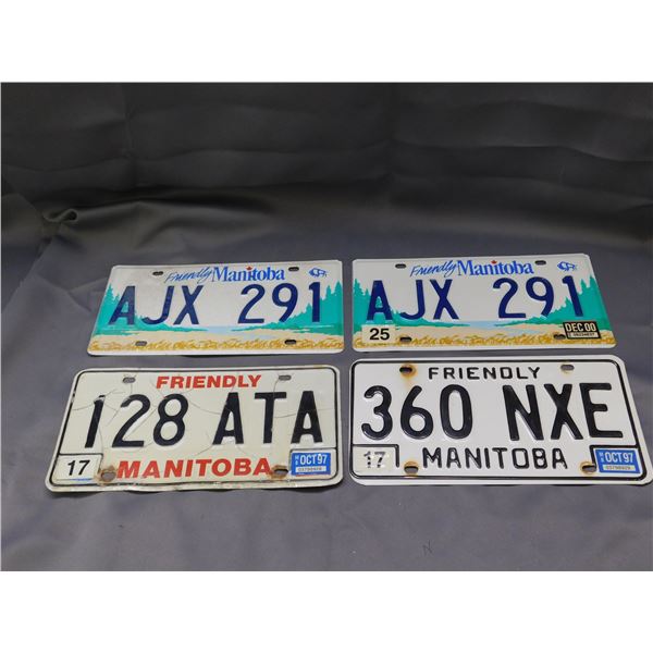 4 Friendly Manitoba 90’s License Plates, 3 Exc. Cond. 1 VG.