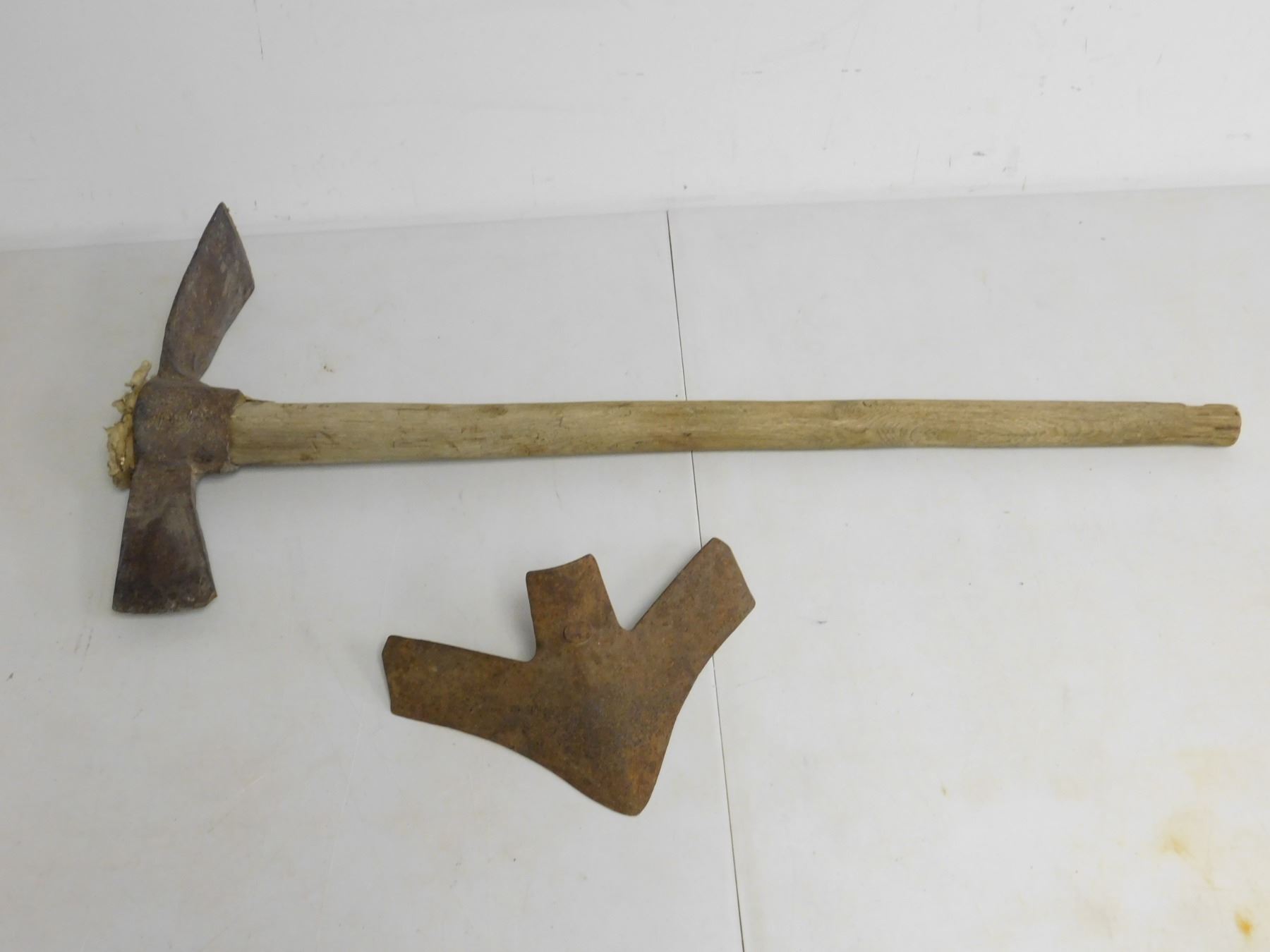 Antique Primitive 15” Pick Axe with etched initials and 33” Handle ...