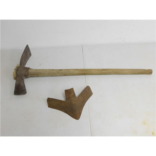Antique Primitive 15” Pick Axe with etched initials and 33” Handle ...