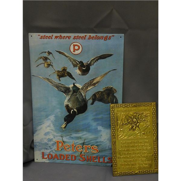 Lot of 2 Metal Tin Signs Peters Loaded Shells 11" x 16" and Fishermans ...