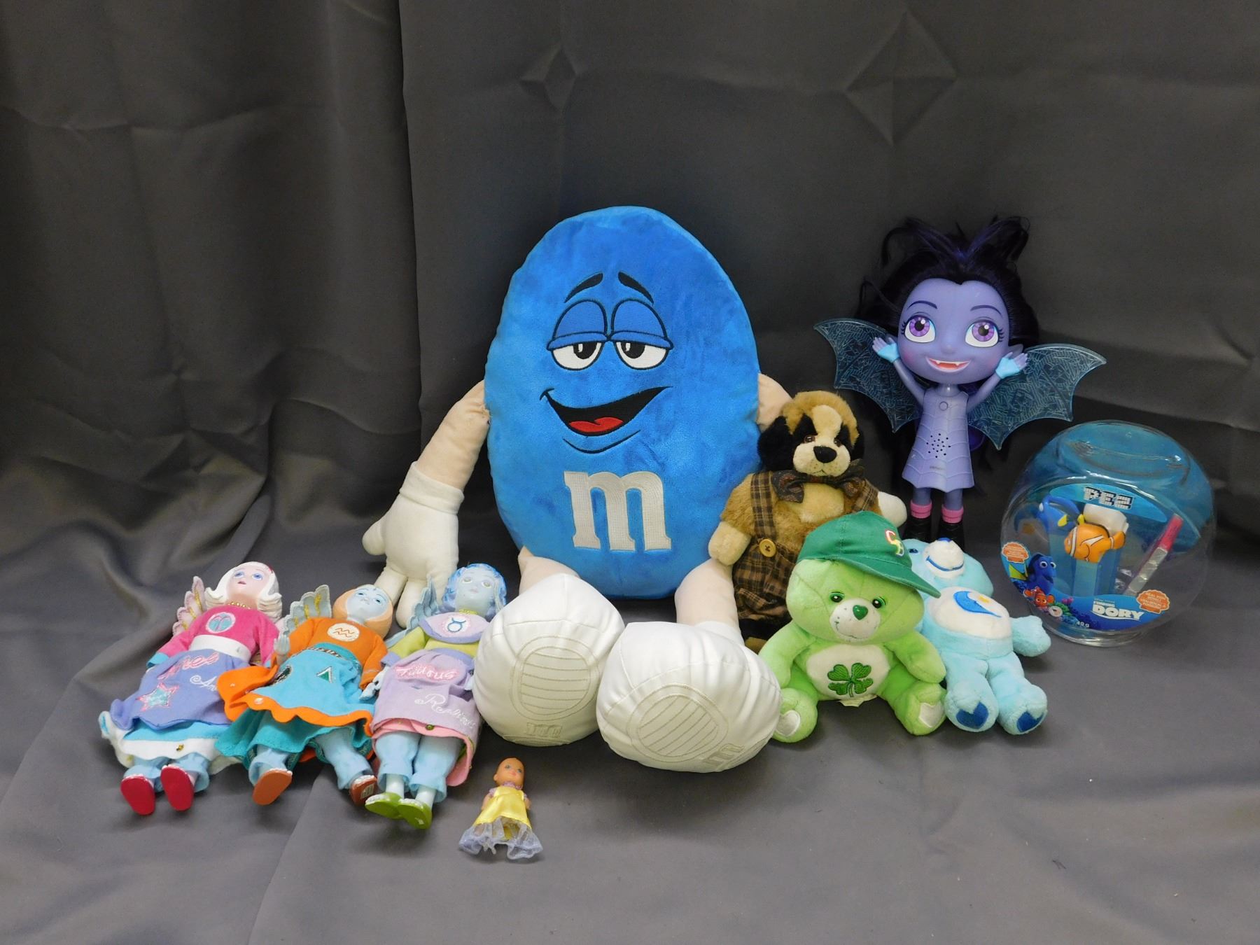 Lot of 9 Assorted Astrology Dolls, Blue M&M Plush, Finding Nemo PEZ ...