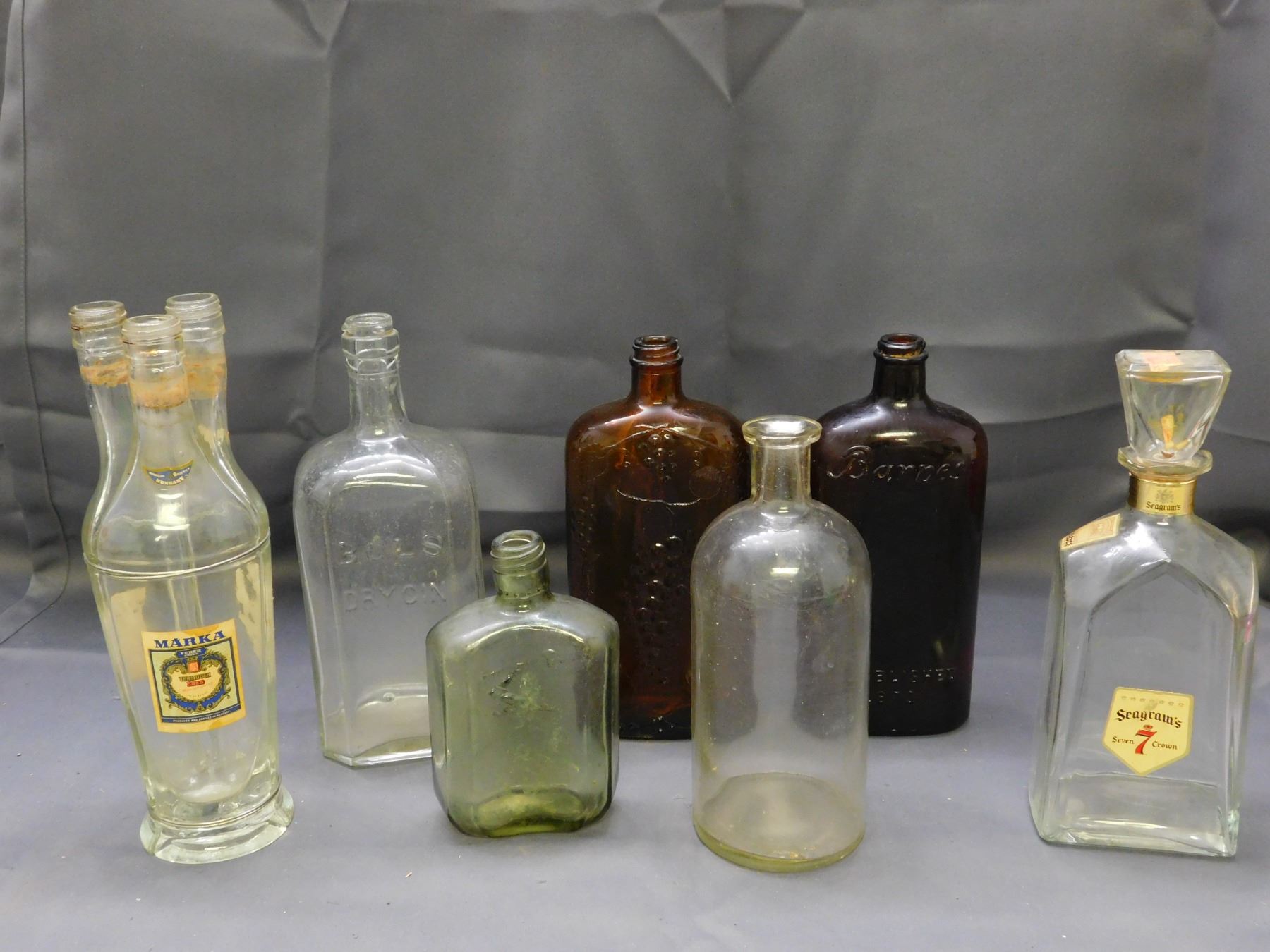 Lot of 7 Vintage Glass Liquor Bottles