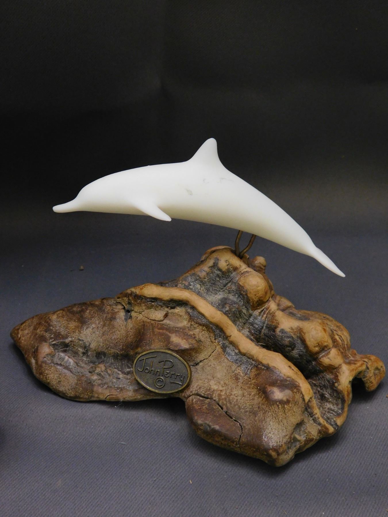 Lot of 2 John Perry Studios INC Dolphin Sculptures on Driftwood