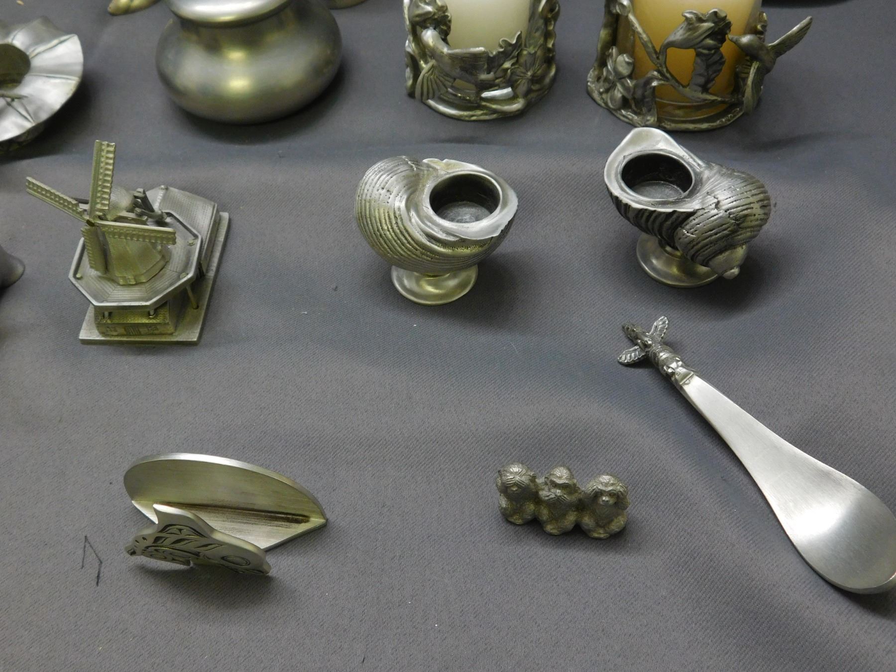 Lot of 24 Pewter Assorted Candle Holders and Little Figurines, Goblets ...