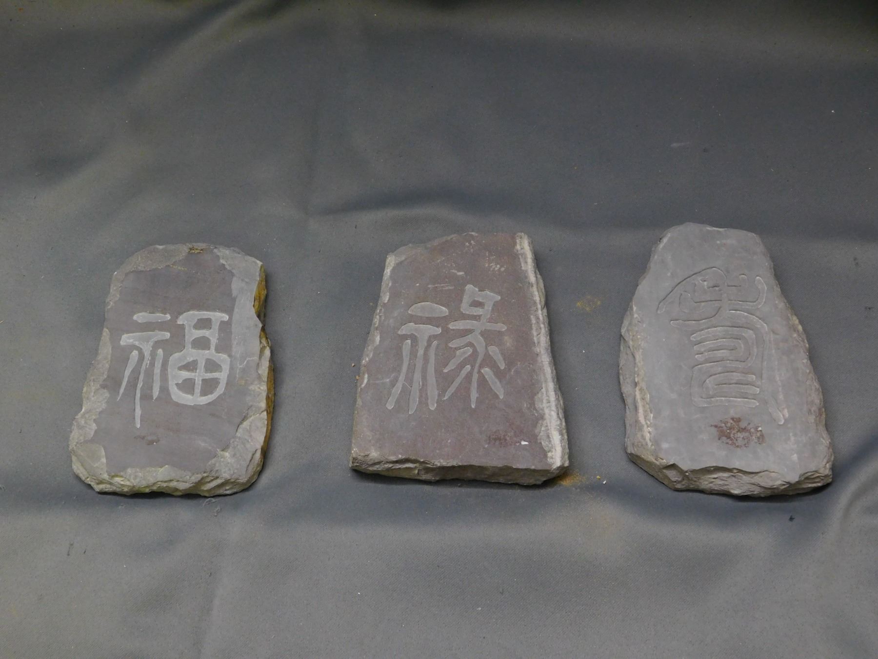 Lot of 3 Carved Chinese Stones with Markings