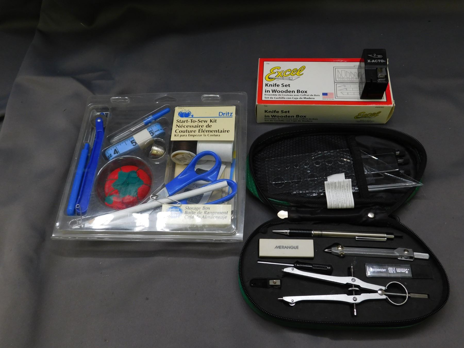 Lot of 3 Drafting Set, X-Acto Knife Set, Sewing Kit for Crafting, Hobby