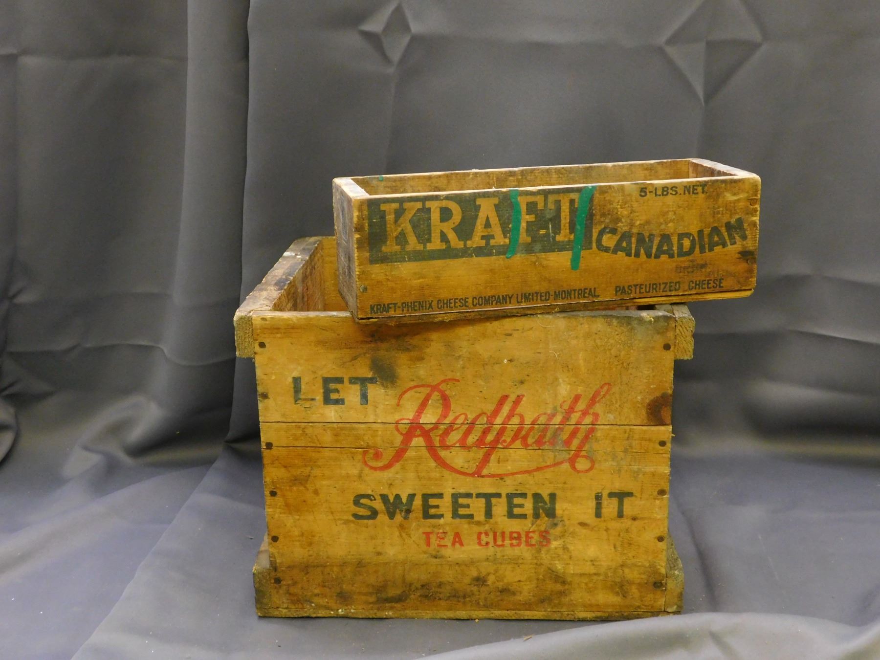 Lot of 2 Vintage Wooden Crates Redpath Sugar Cubes 25lbs and Kraft ...