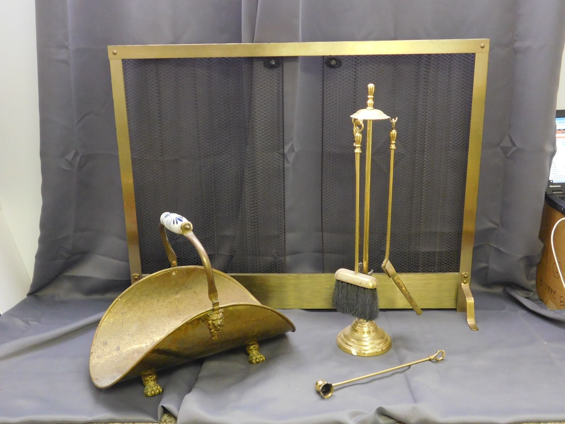Vintage Fireplace Screen, Cleaning Tool Kit and Candle Snuffer, Footed ...