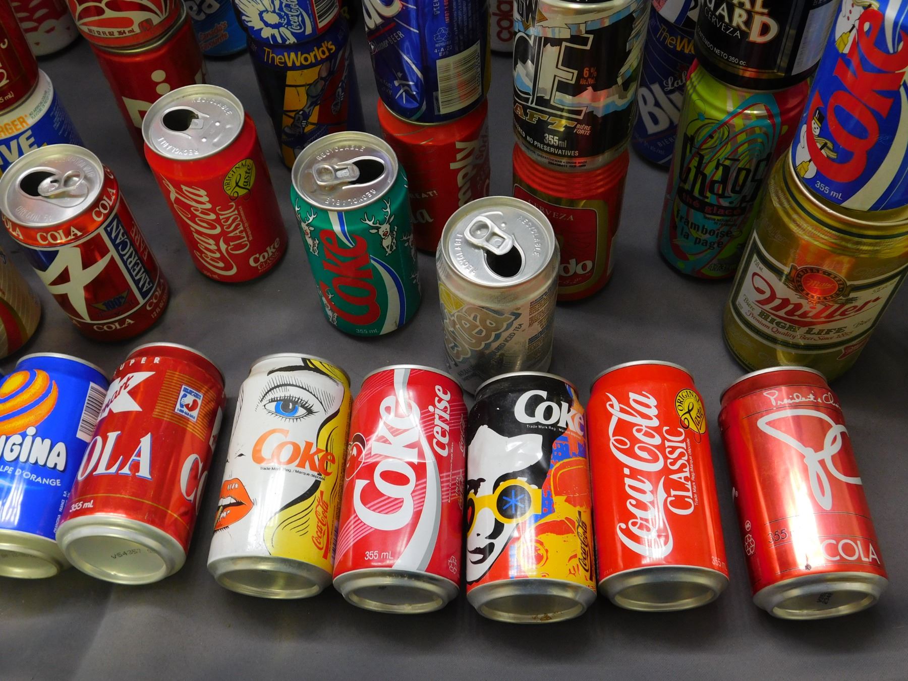 Lot of 64 Assorted Pop and Beer Cans Lots of Coke Coca Cola Limited ...