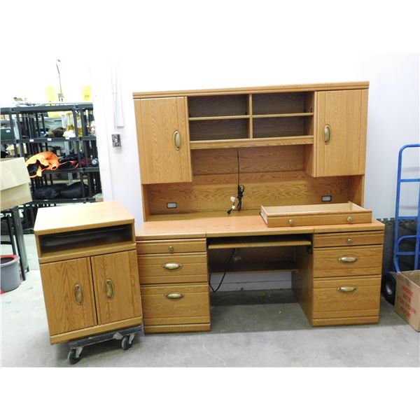 Palliser Oak Office Desk Solid Wood with Side Table and Overhead ...