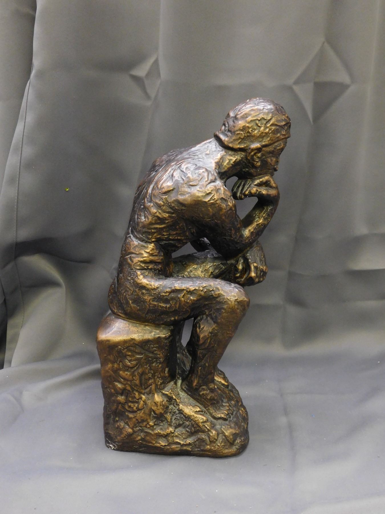 Thinking Man Metal Statue 16" Tall