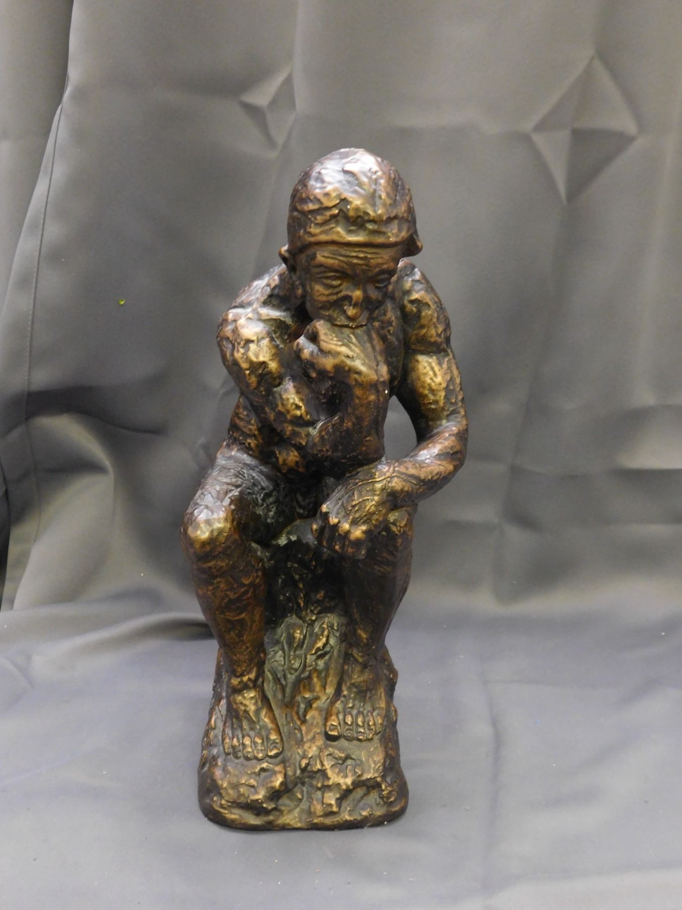 Thinking Man Metal Statue 16" Tall