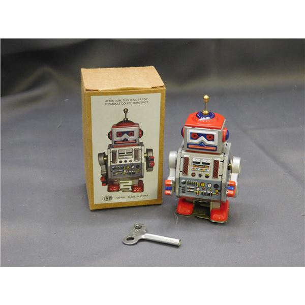 Tin Robot Wind-Up with Box and Key Modern