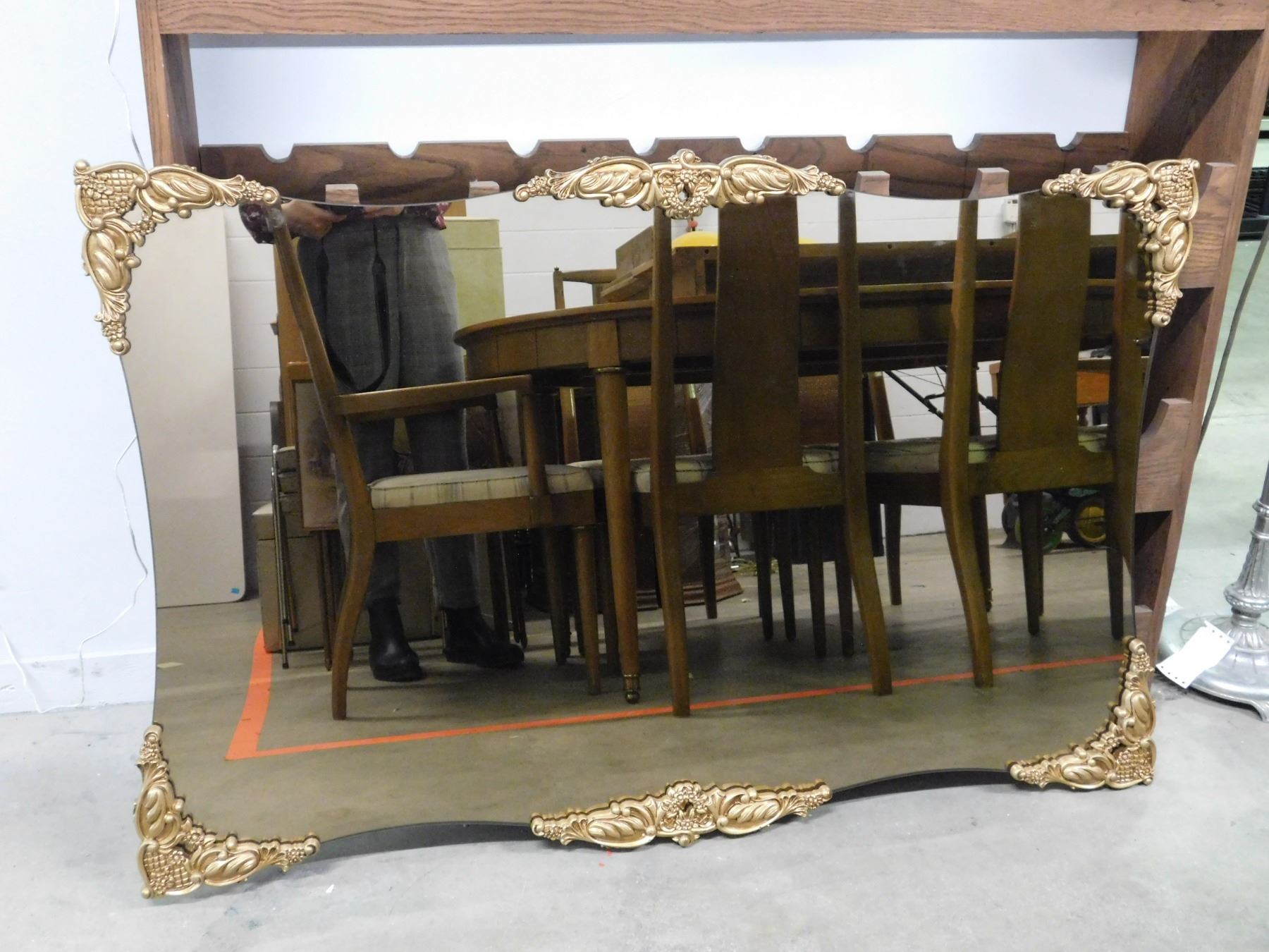 MCM Glass Gold Ornate Frame Mirror Rectangle Hollywood Regency Smoked ...