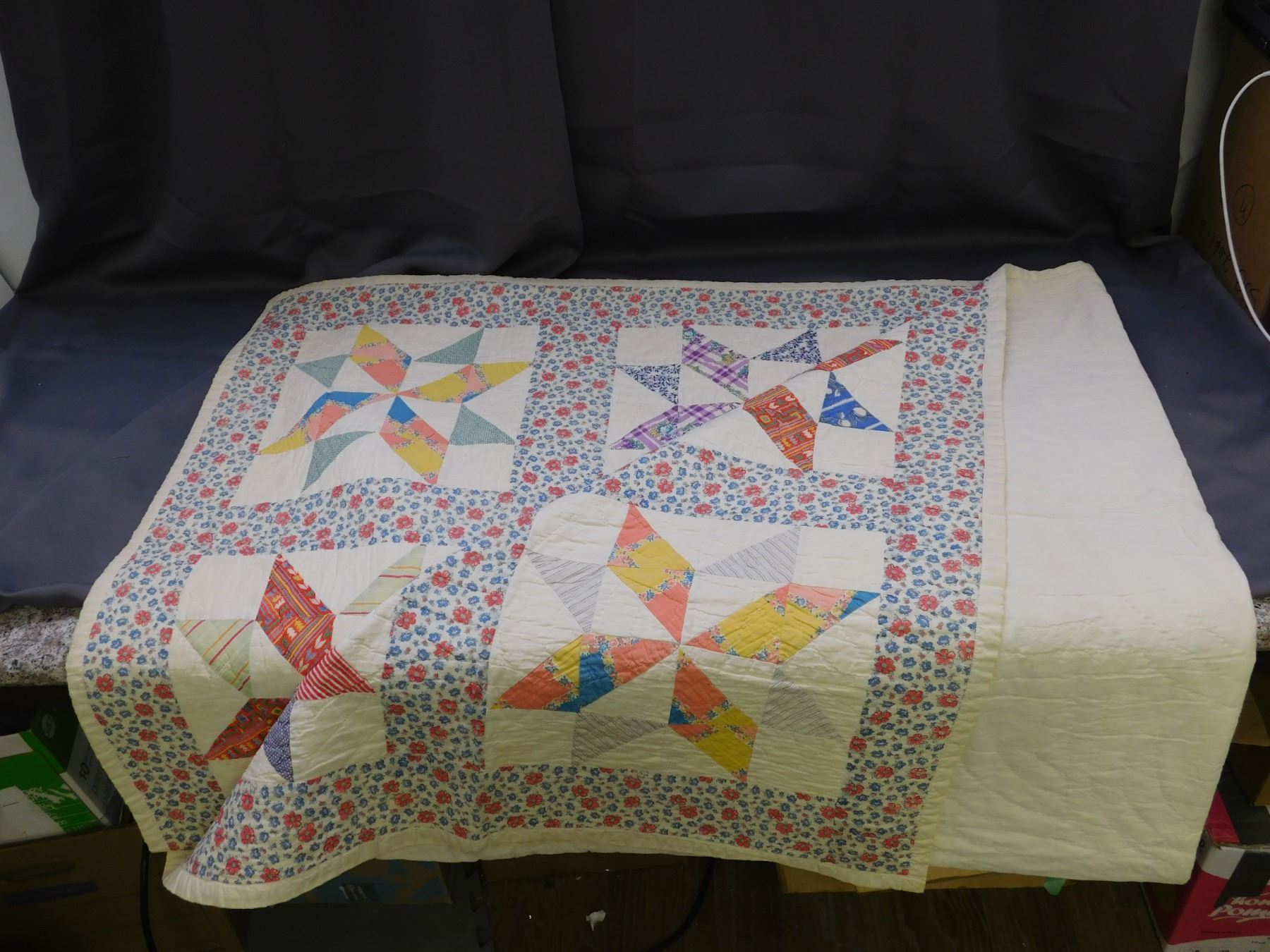 Antique Handmade Quilt 8 Point Star Design 78” X 66”, approx. 100 years ...