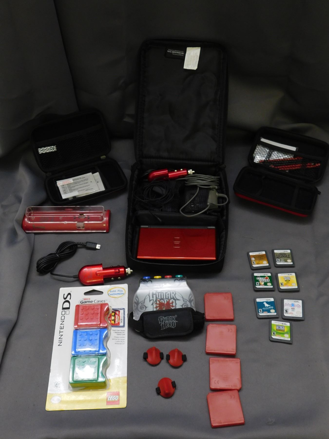 Nintendo DS Lite Red and Black Model + 7 Games, 3 Carry Cases, Charger ...