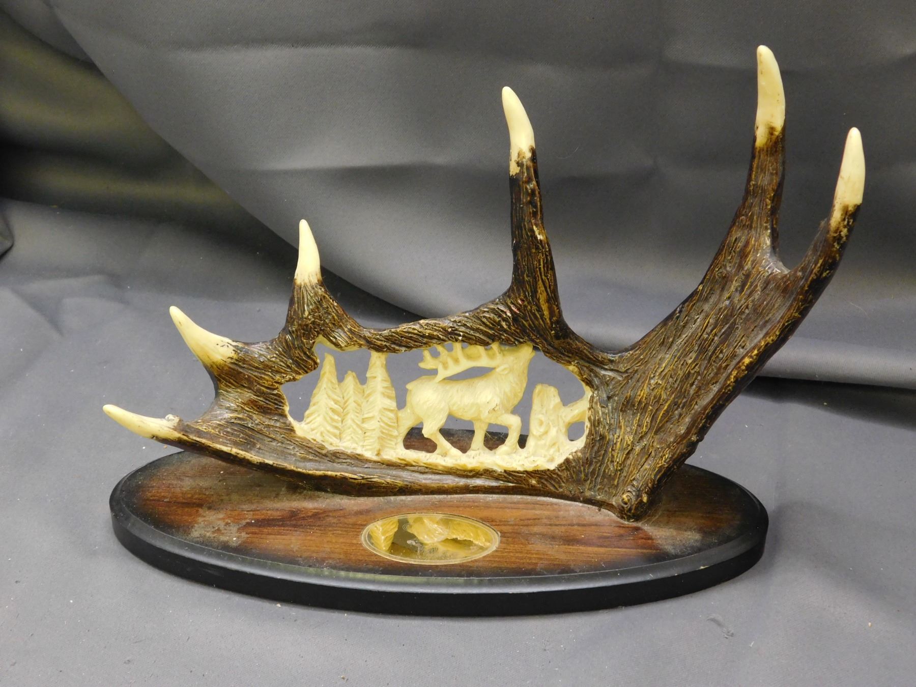 Carved Moose Inside Antler Resin Decor Figure