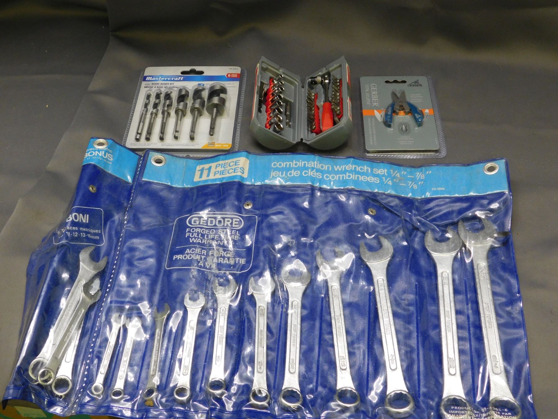 Lot of 4 11pc Combination Wrench Set, Gerber Fiskar Scissors, Wood ...