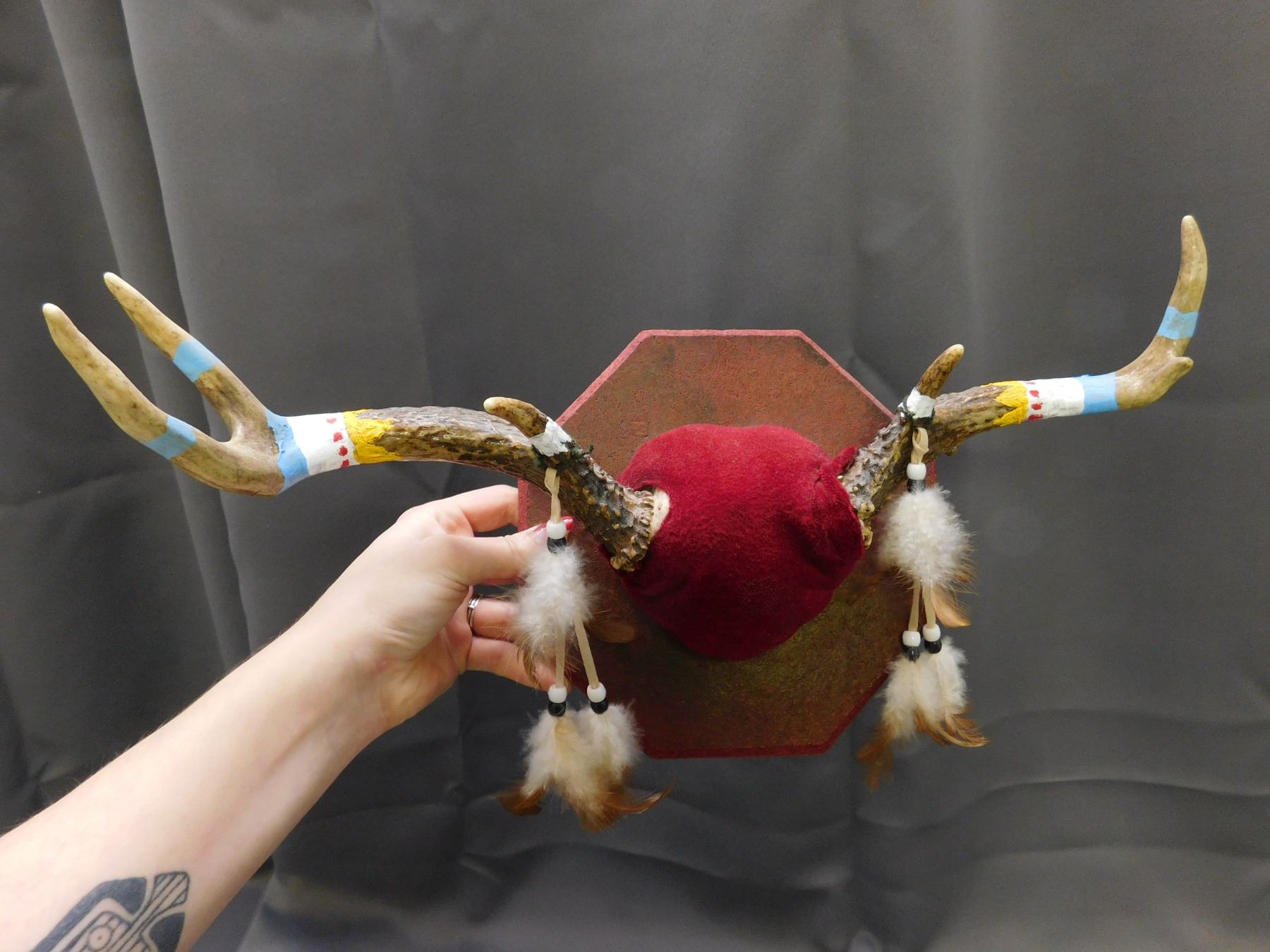 Wall Mounted Set of Horns Indigenous Aboriginal Painted & Decorated ...