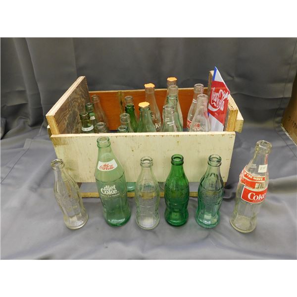 Wooden Crate Full of 23 Vintage Coca Cola Bottles 1940s - 90s